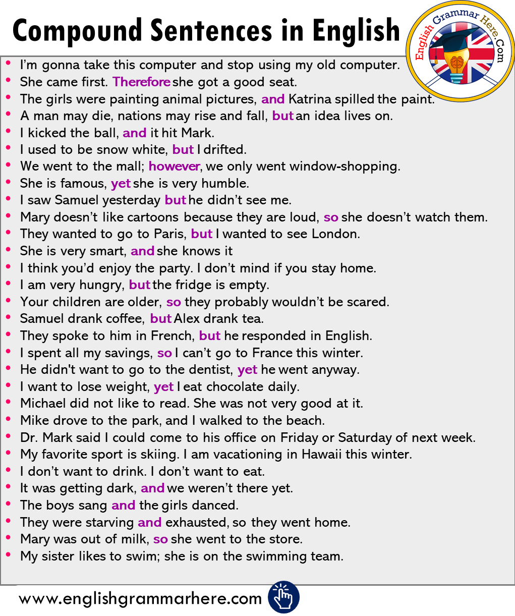 Compound Sentences In English Examples Of Compound Sentences English 