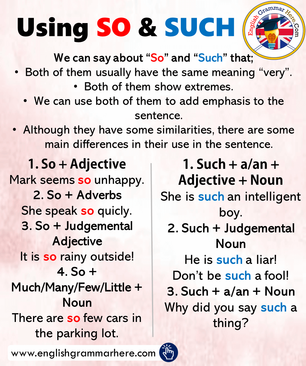 Using SO And SUCH Examples Sentences English Grammar Here
